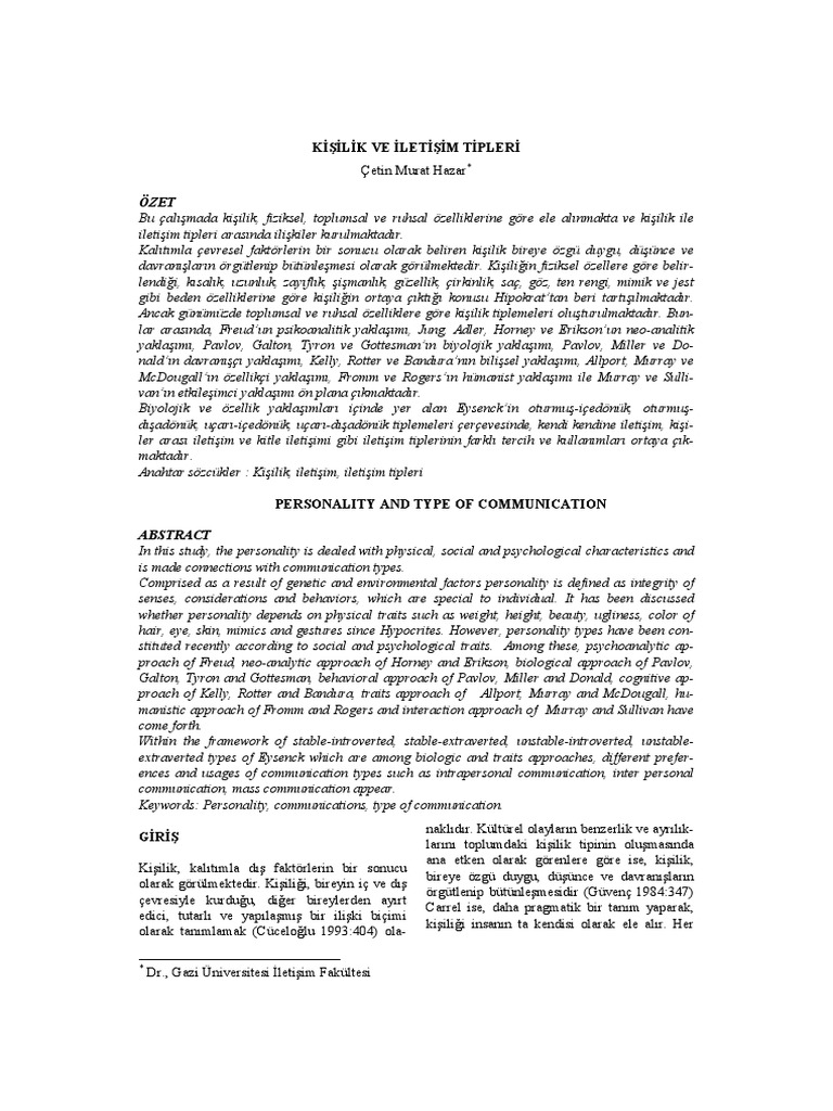 Personality and Type of Communication | PDF