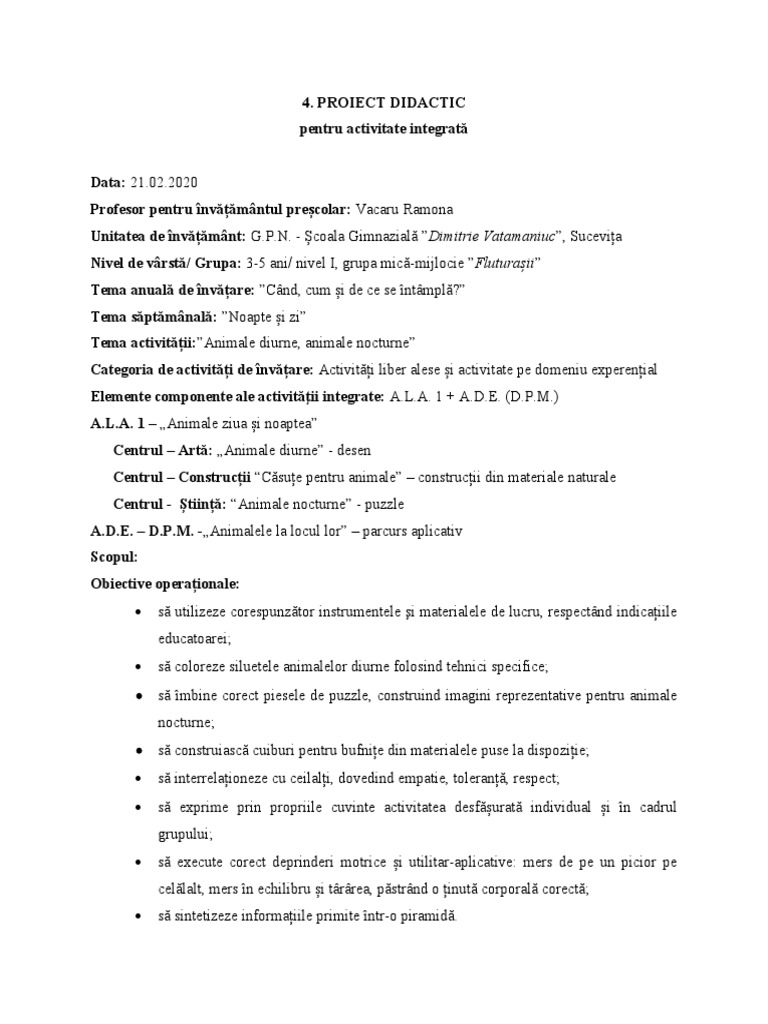 4 Proiect Didactic - Ala1 + Ade | PDF