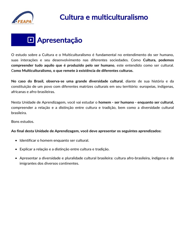 Cultura e Multiculturalismo | PDF | Brasil | Humano