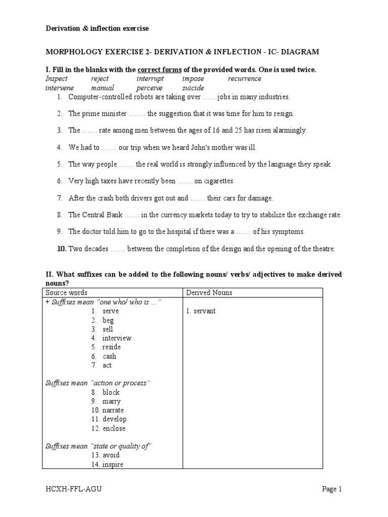 Morphology Exercise 2 - IC Diagram - VHVL | PDF | Morphology ...