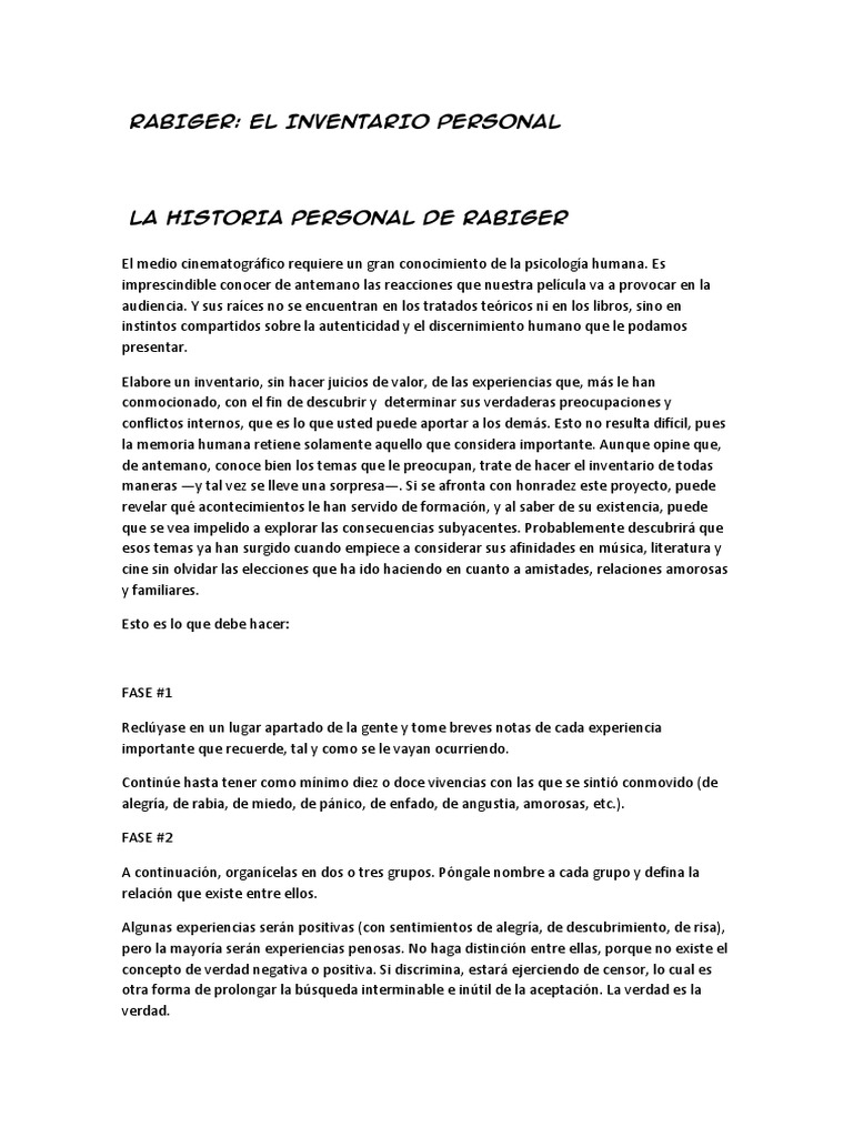 Rabiger - El Inventario Personal | PDF | Sueño | Verdad