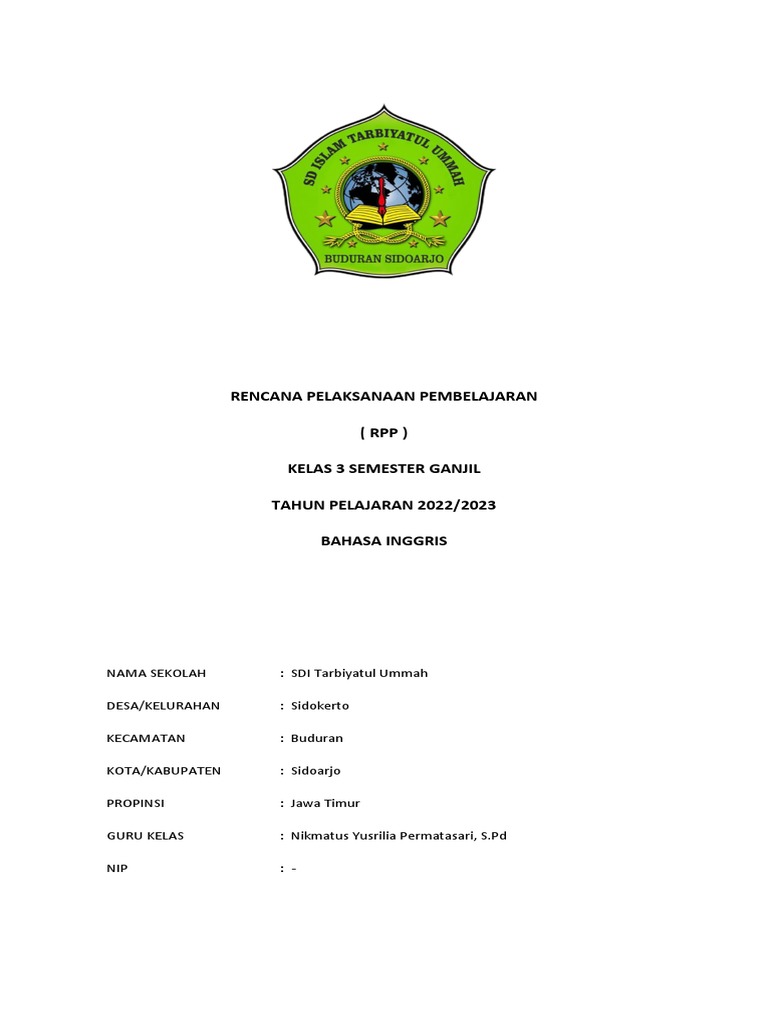 RPP Bahasa Inggris Kelas 3 Fix | PDF