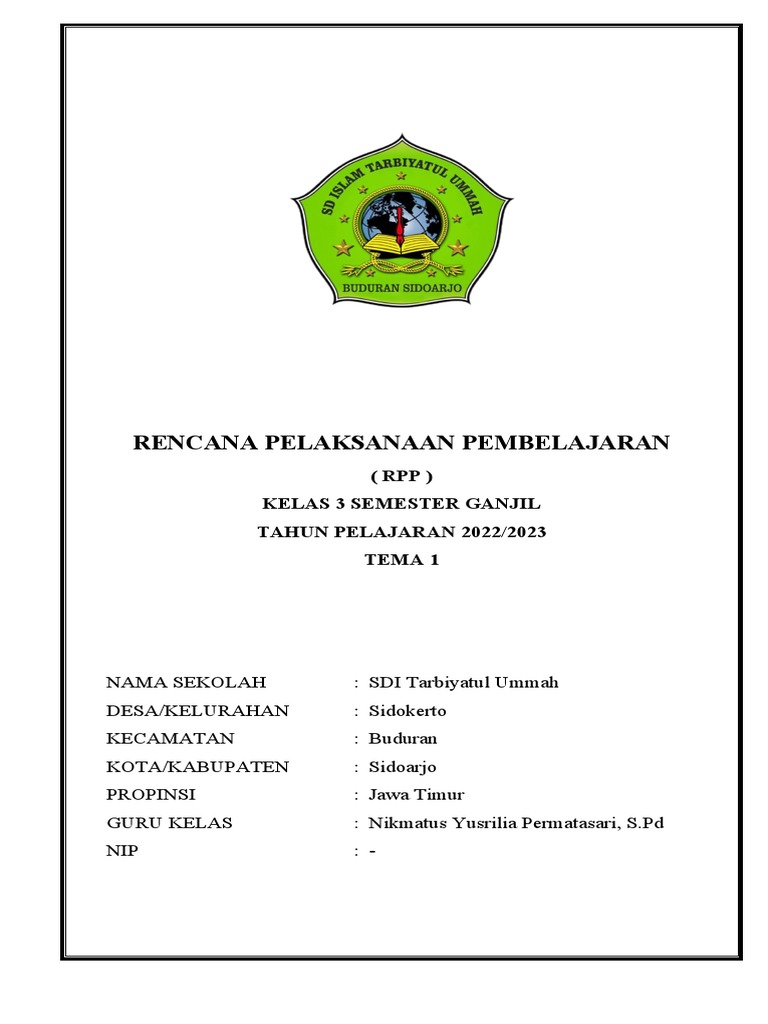 RPP Kelas 3 Tema 1 | PDF