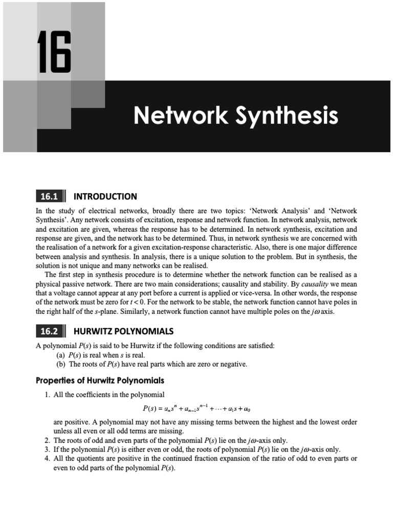 Network Synthesis - R Singh | PDF | Zero Of A Function | Elementary Mathematics