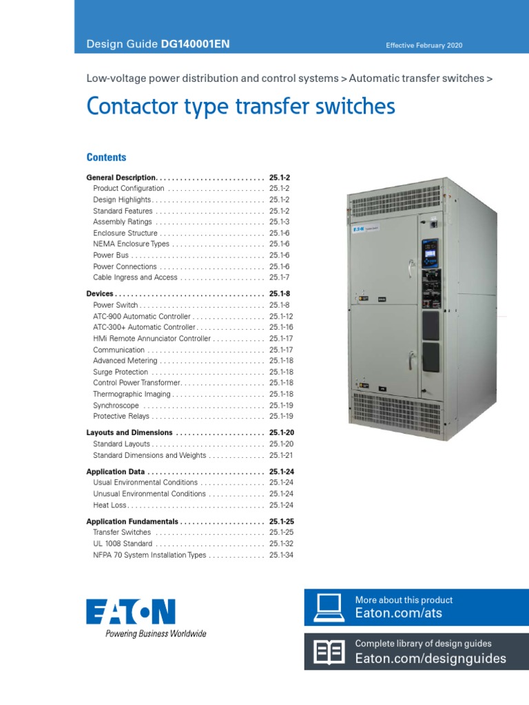 Eaton Ats Contactor Design Guide Dg140001en | PDF | Switch | Electric Arc