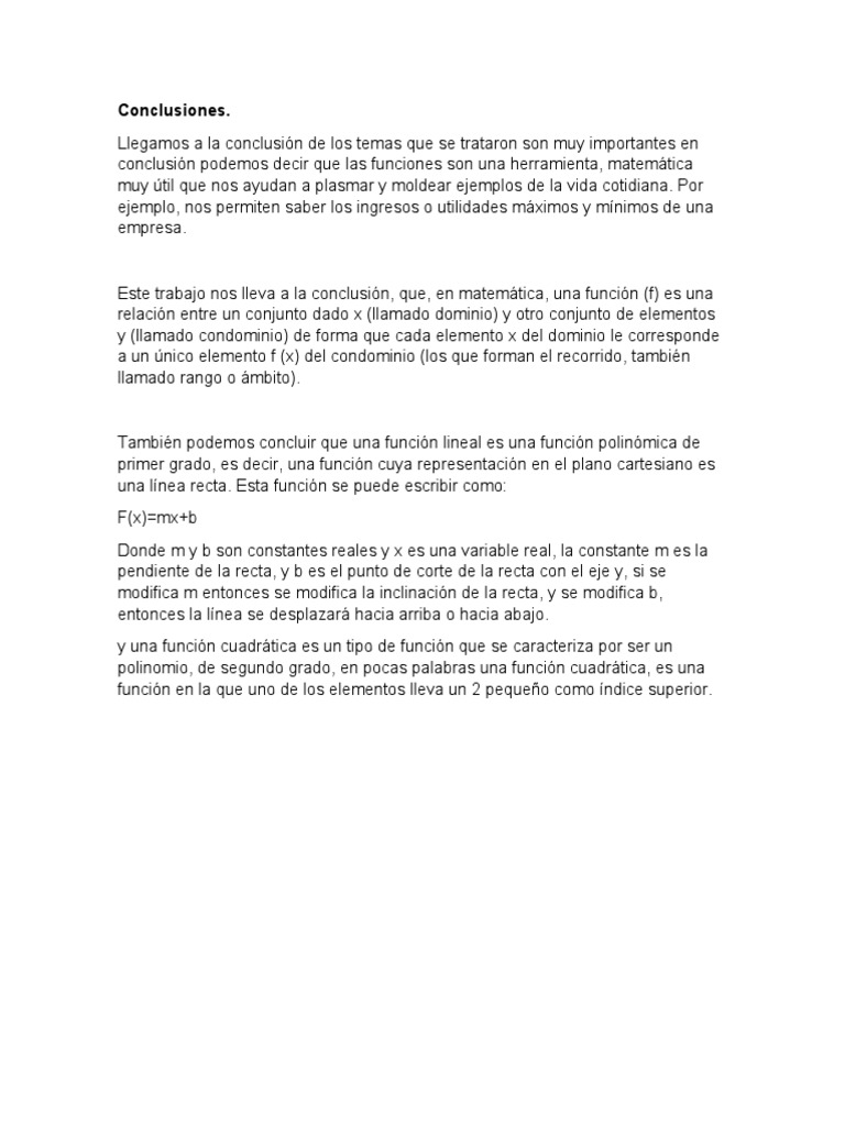 Conclusiones de Matematicas Funciones | PDF