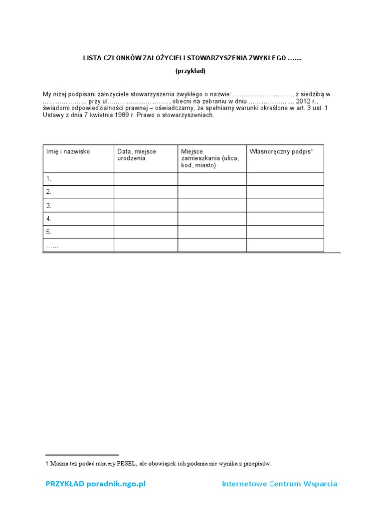 Lista Czlonkow Zalozycieli Stow Zwykle | PDF
