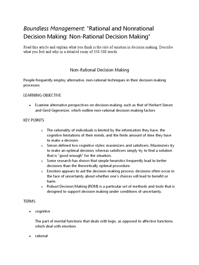 Boundless Management-Rational and Nonrational Decision Making-Non-Rational Decision Making | PDF ...
