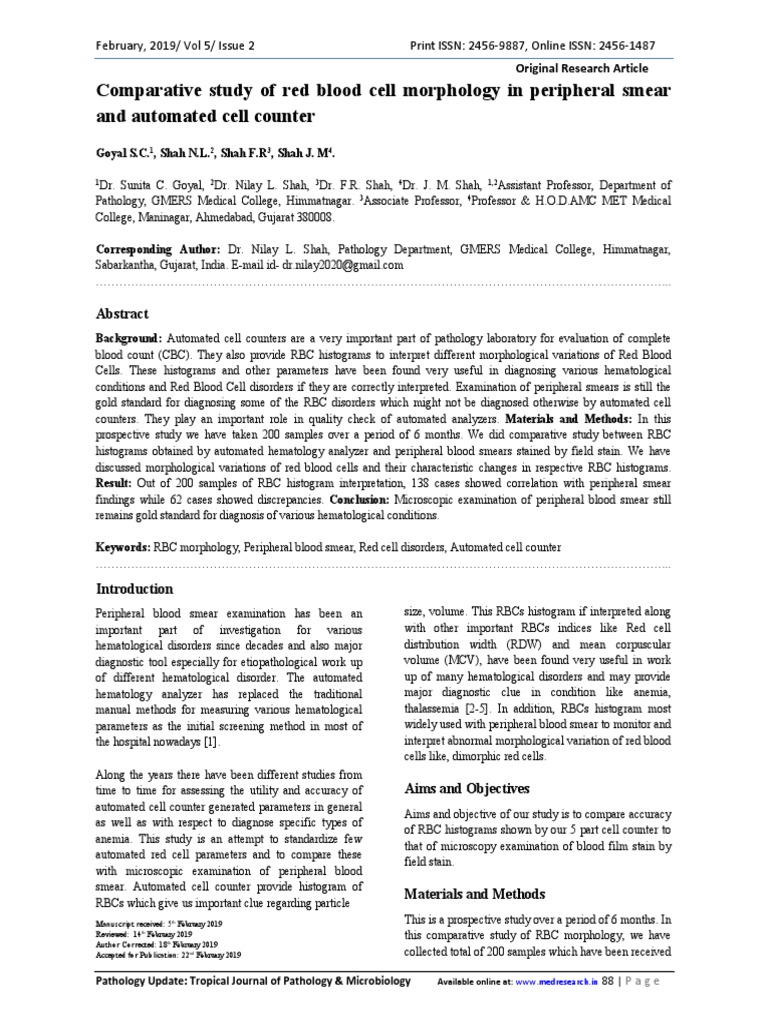 Red Cell Morphology in Peripheral Smear and Automated Counter 2019 PDF ...