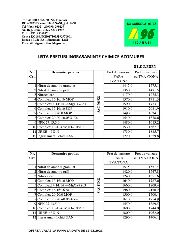 4 Oferta-Azomures-Agricola-01 02 2021 | PDF