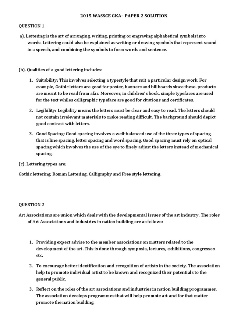 2015 Wassce Gka - Paper 2 Solution | PDF | Typography | Calligraphy