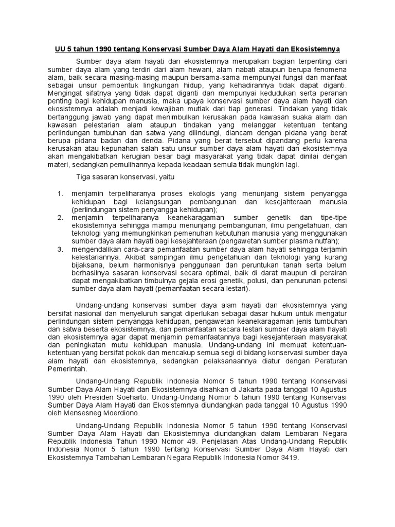 Penjelasan UU 5 1990 Konservasi SDA | PDF