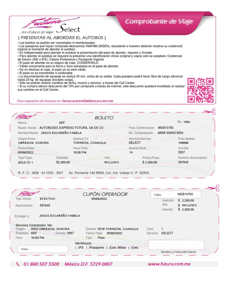 Boletos Autobús Futura: Horarios y Precios | PDF
