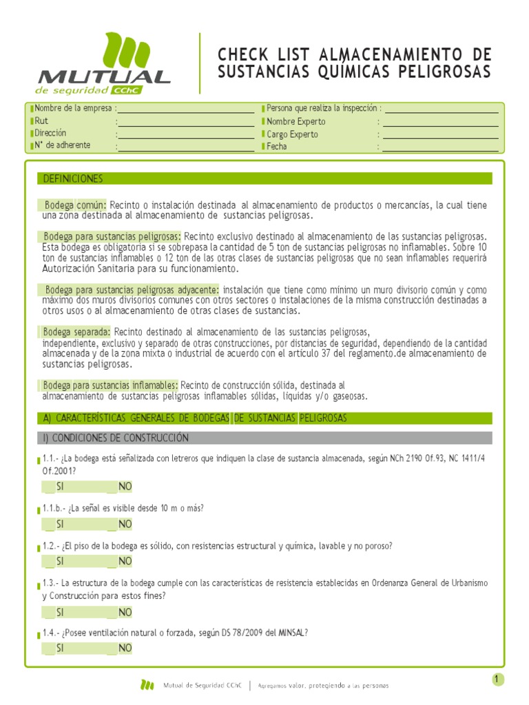 Check List Almacenamiento de Sustancias Quimicas Peligrosas | PDF | Toxicidad | Naturaleza