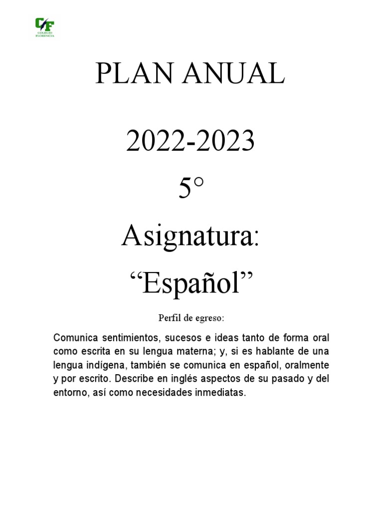 Plan Anual 2022-2023 5° Asignatura: "Español" | PDF | Evaluación