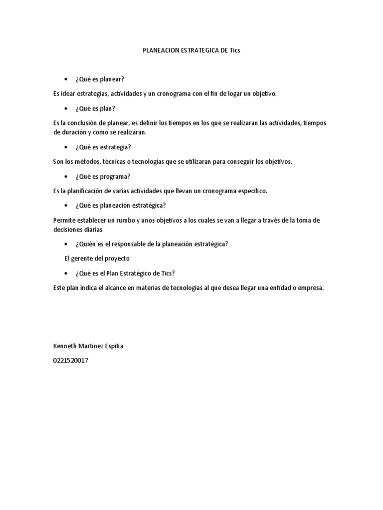 PLANEACION ESTRATEGICA DE TICs | PDF