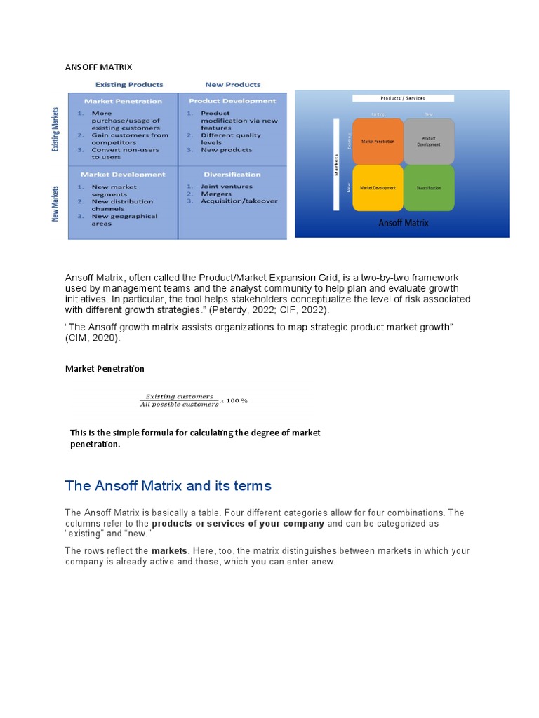Ansoff Matrix: Growth Strategies Explained | PDF