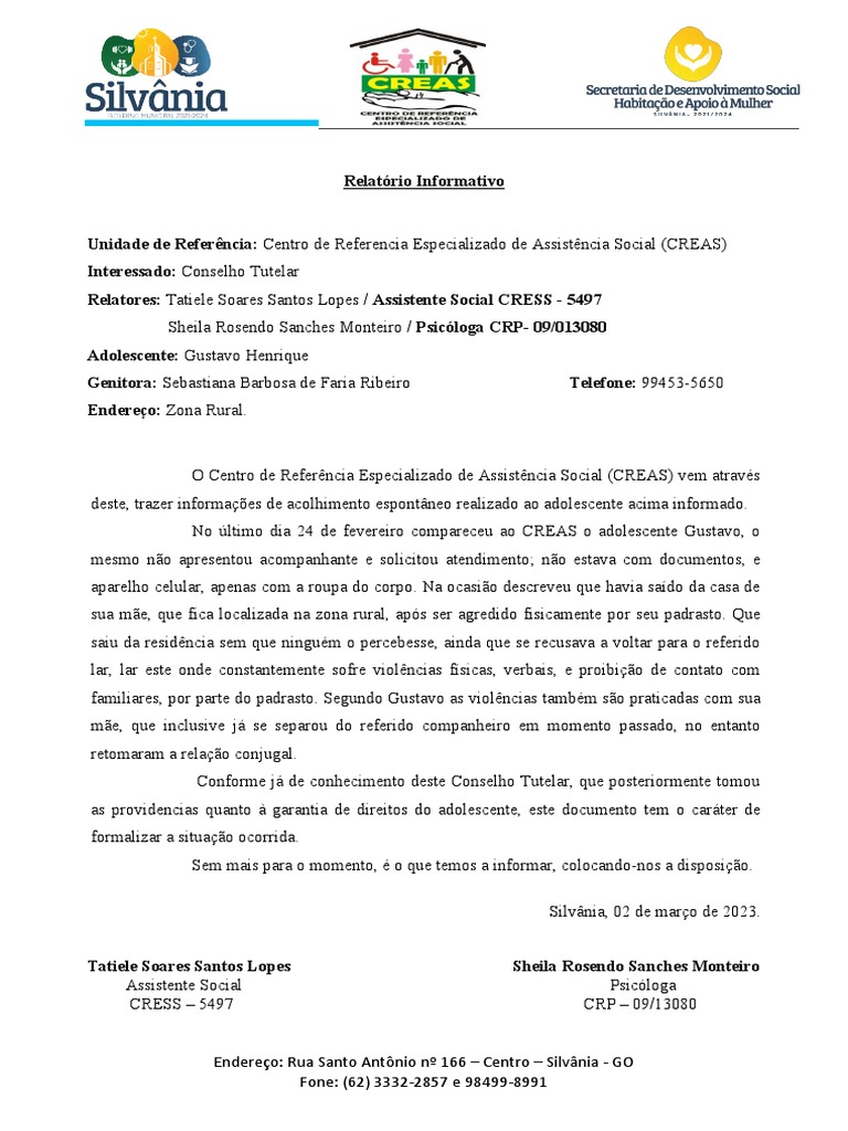 Relatório Informativo GUSTAVO.doc | PDF