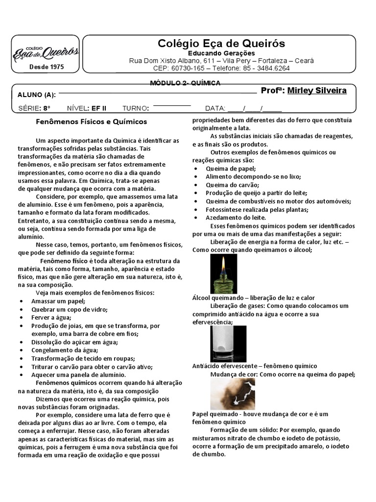 Módulo 2 - 8 Ano - Fenômenos e Estado Físicos-1 | PDF | Mistura | Líquidos