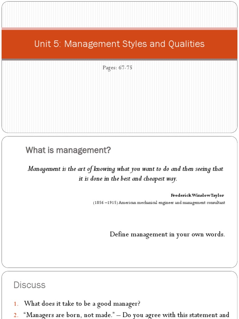 Unit 5 - Management Styles and Qualities | PDF | Cognitive Science | Cognition