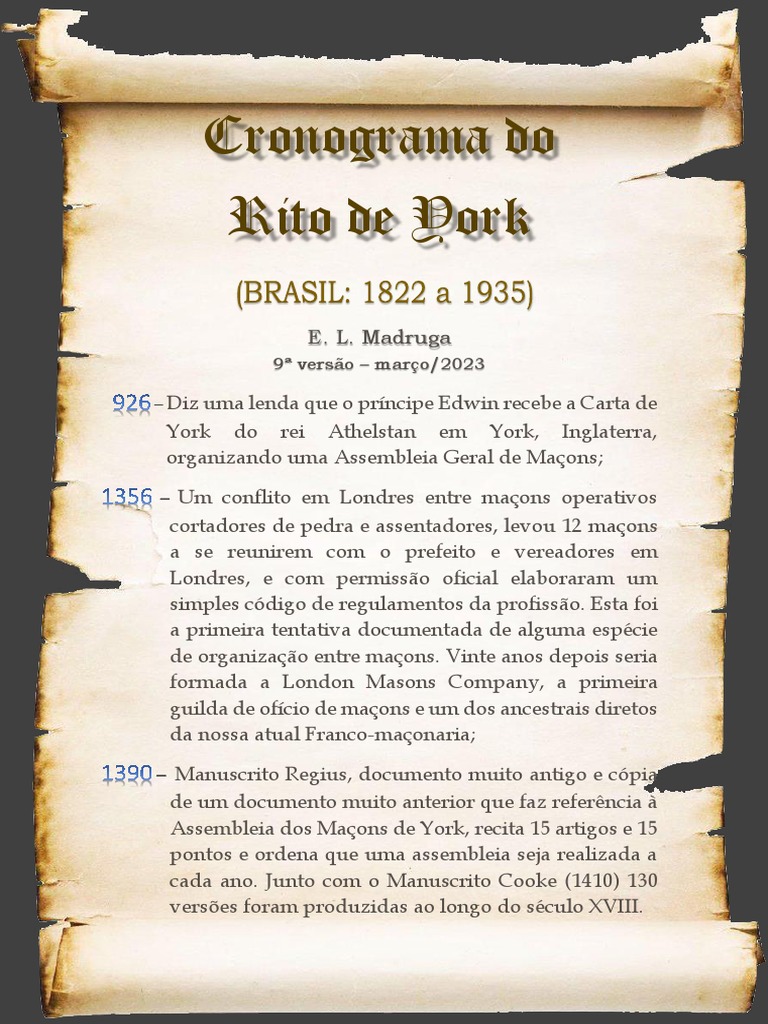 Cronologia Do Rito de York | PDF | Loja Maçônica | Maçonaria