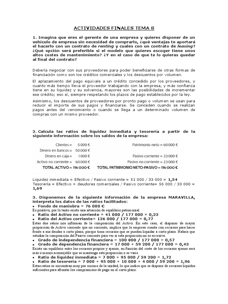 Actividades Finales Tema 8 | PDF | Rentabilidad sobre recursos propios | Compartir (Finanzas)