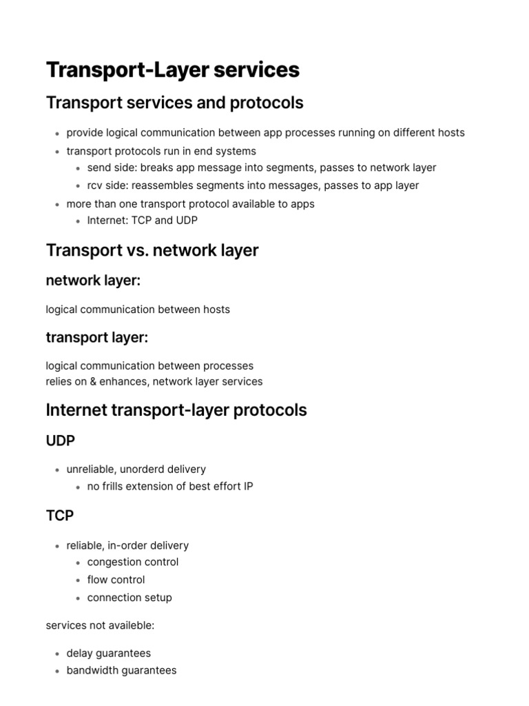 Computer Networks Chapter 3 Transport Layer Part I Notes Pdf Internet Protocols