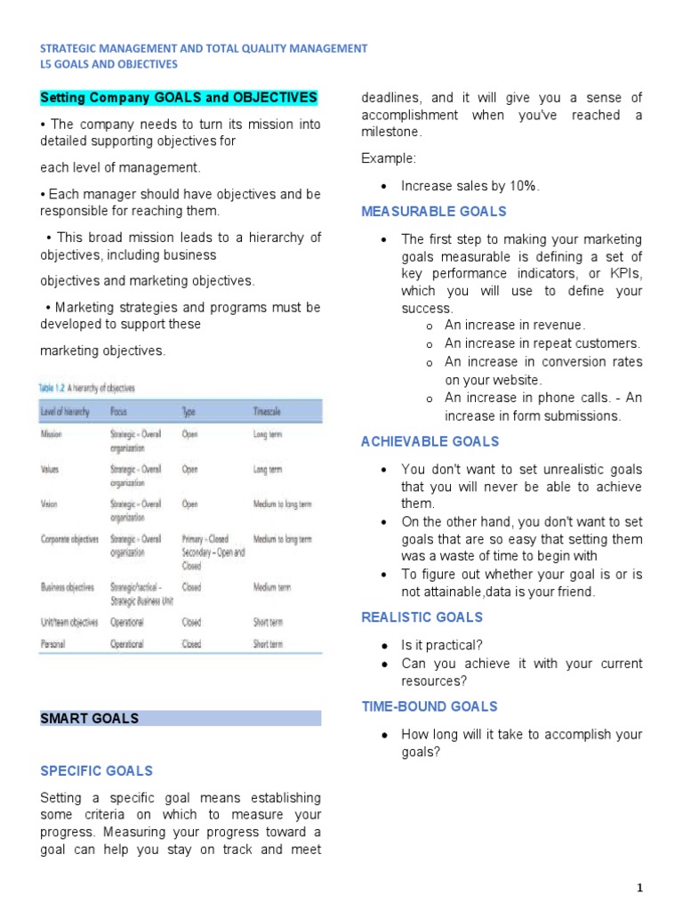 Strama L5 Goals and Objectives | PDF | Goal | Marketing