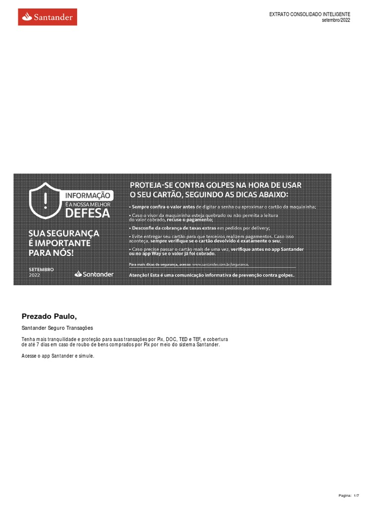 Extrato Bancário Santander Setembro 2022 | PDF | Crédito | Finanças e ...