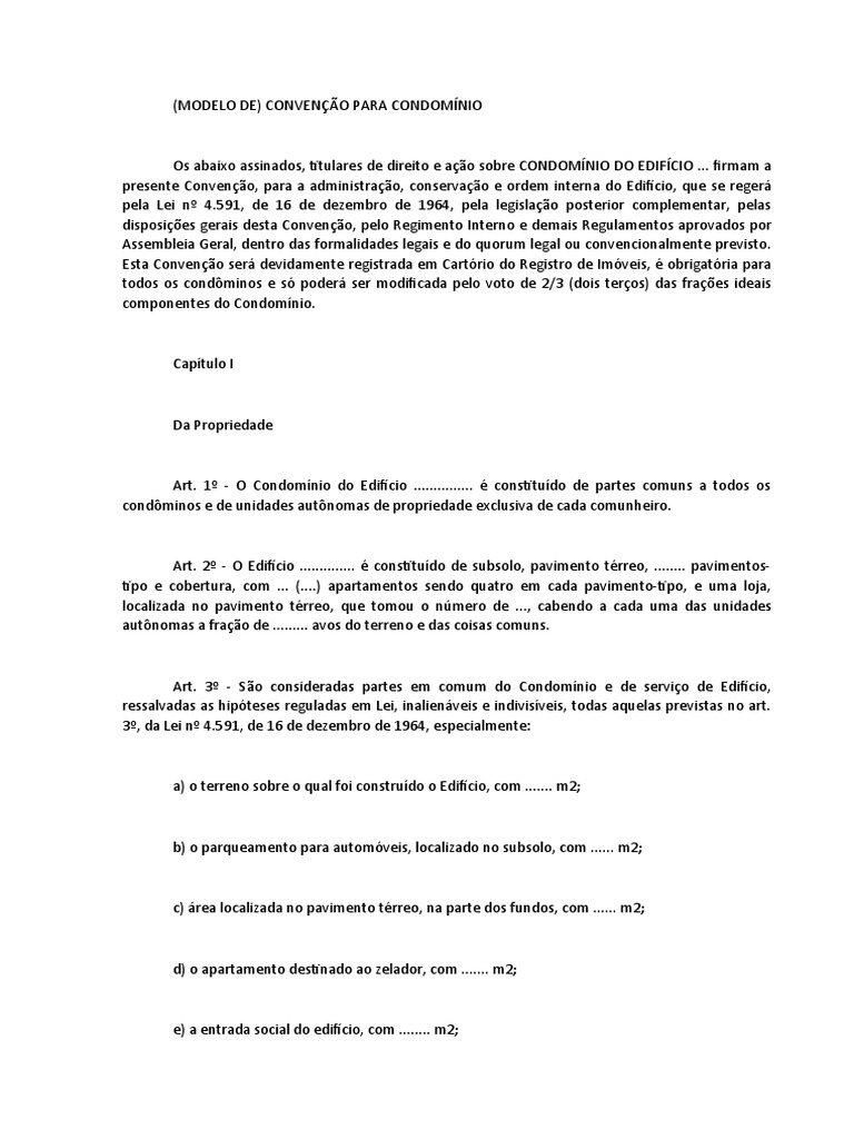 Modelo de Convenção de Condomínio | PDF | Condomínio | Justiça Modelo de Convenção de Condomínio | PDF | Condomínio | Justiça