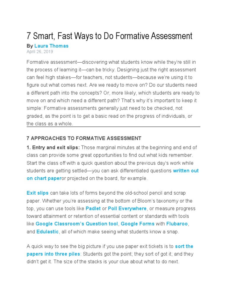 7 Effective Formative Assessment Methods | PDF | Learning | Cognitive ...