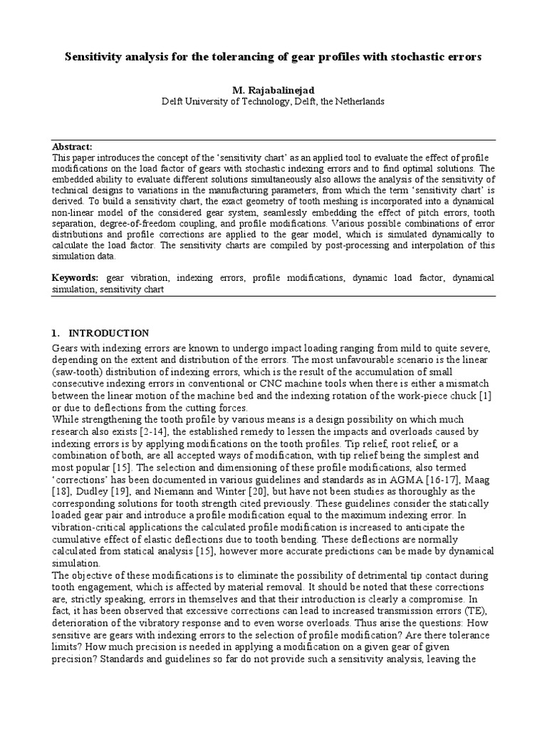 Sensitivity Analysis For The Tolerancing of Gear Profiles With Stochastic Errors | PDF | Gear ...