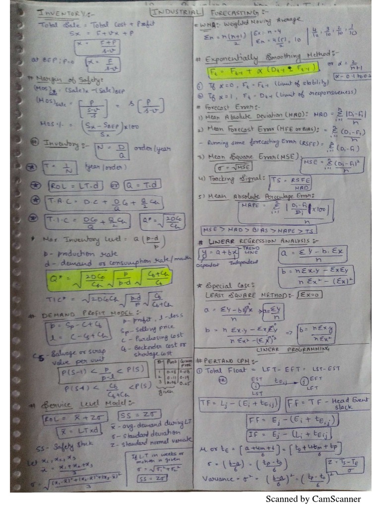 Industrial Engineering Short Notes | PDF