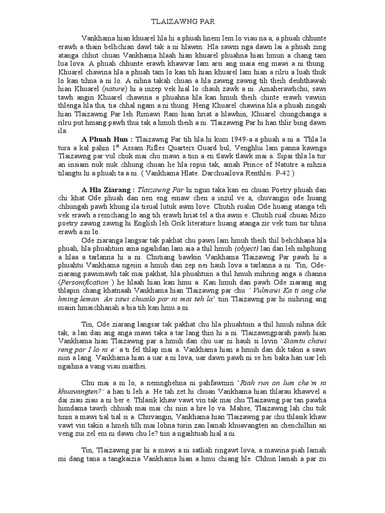Vankhama's Ode to Nature: An Analysis of the Poem "Tlaizawng Par | PDF