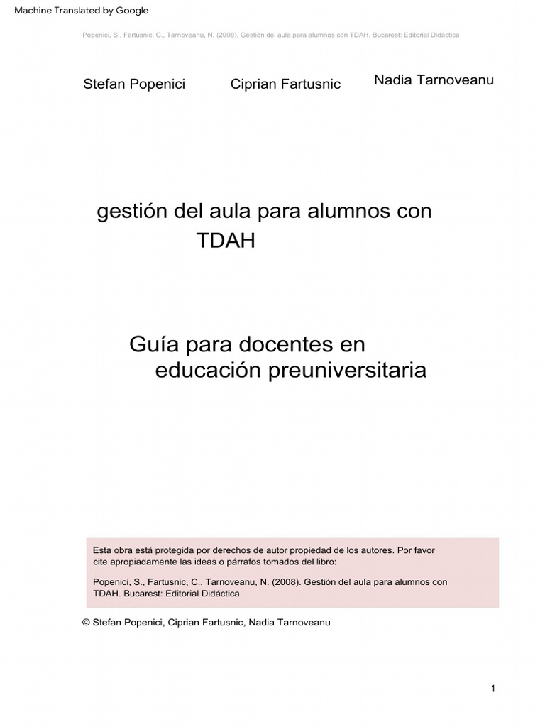 Manejo Del Tdah en La Aula Ștefan Popenici Ciprian Fartușnic Nadia Târnoveanu | PDF | Desorden ...