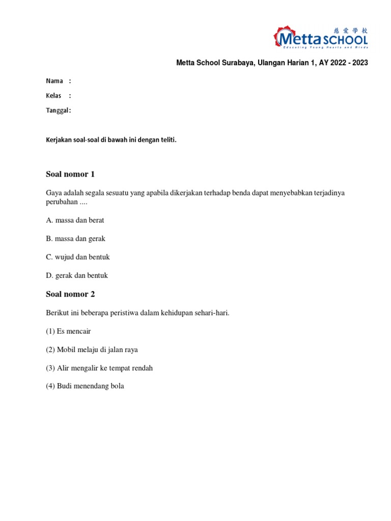 Quiz 1 Gaya dan Gerak Pilihan Ganda | PDF