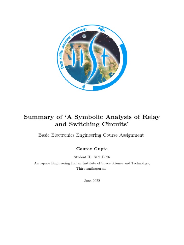Summary of A Symbolic Analysis of Relay and Switching Circuits' | PDF | Series And Parallel ...