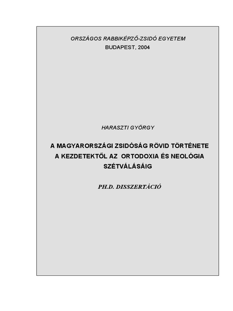 Haraszti Gy. - A Magyarországi Zsidóság Rövid Története | PDF