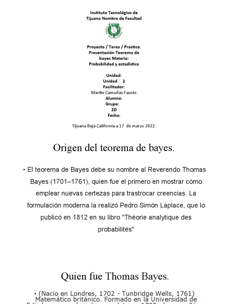 Teorema de Bayes: Conceptos y Aplicaciones | PDF | Probabilidad ...