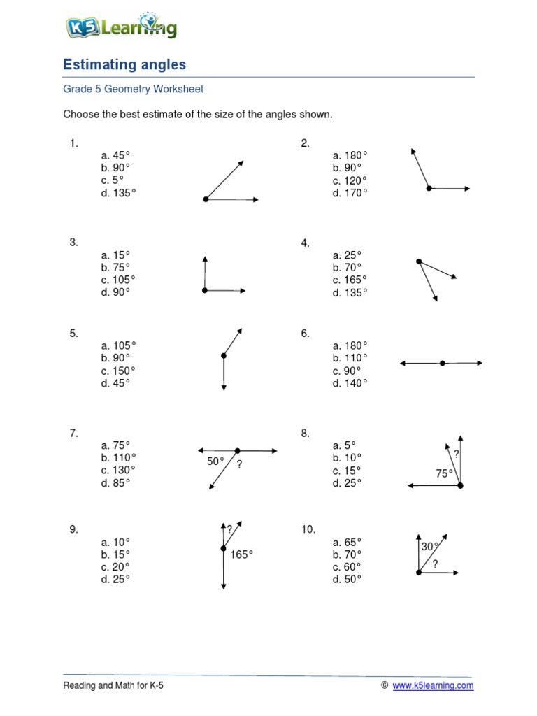 Grade 5 Geometry Estimate Angles A | PDF | Geometry | Mathematics
