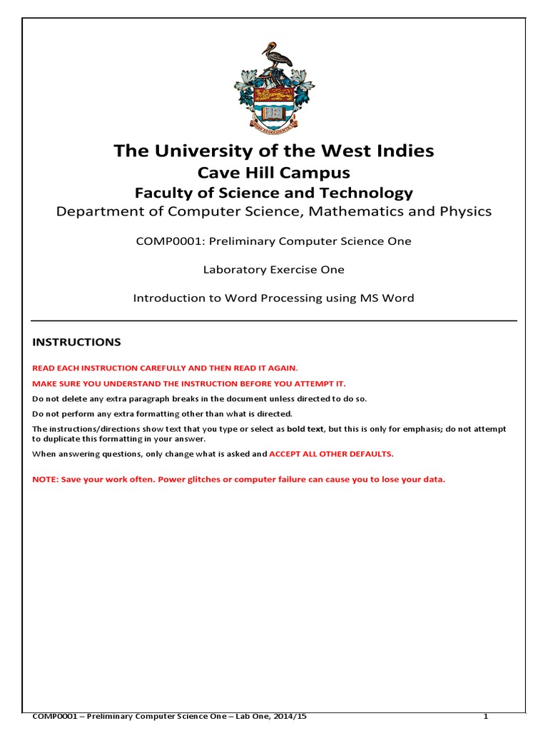 Lab One Part One - Introduction To MS Word | PDF | Microsoft Word ...