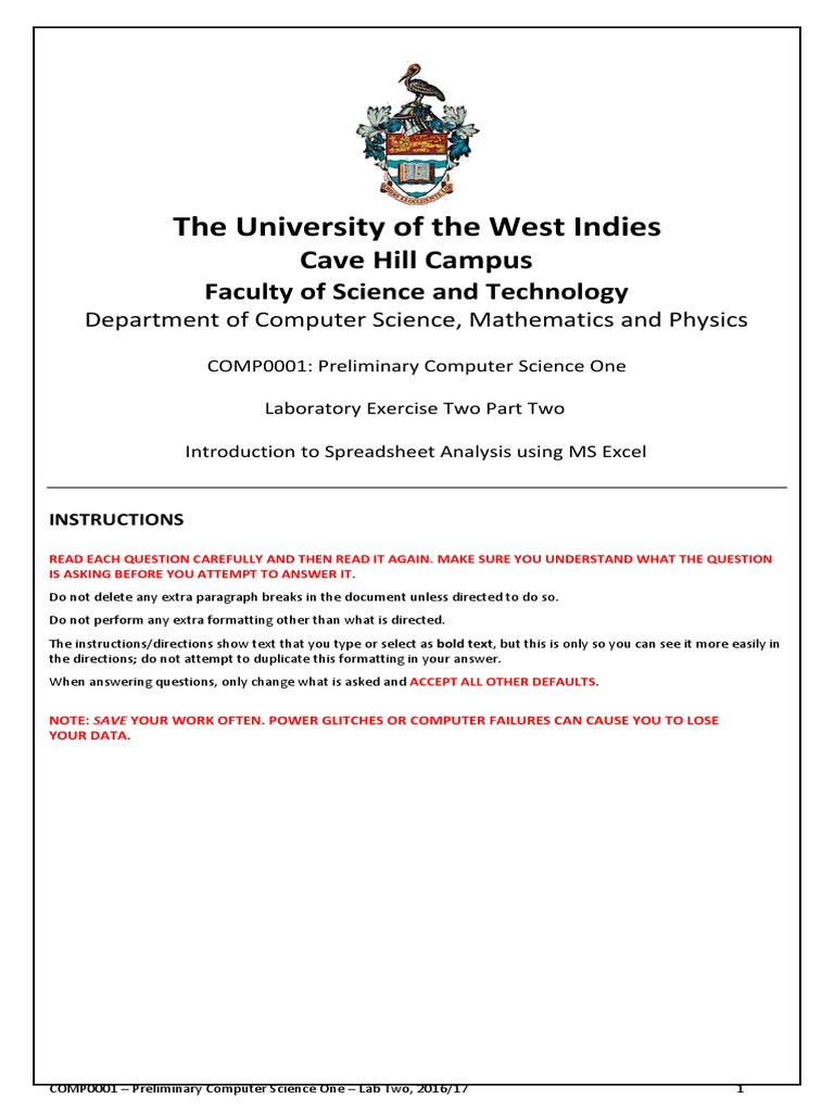 Lab Two - Introduction To MS Excel Part Two | PDF | Microsoft Excel ...