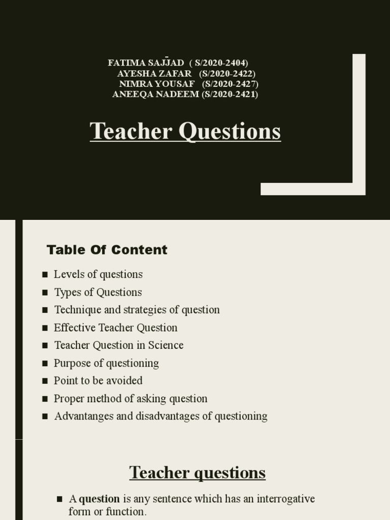 Teacher Question PPT GRP No 5 | PDF | Teachers | Science