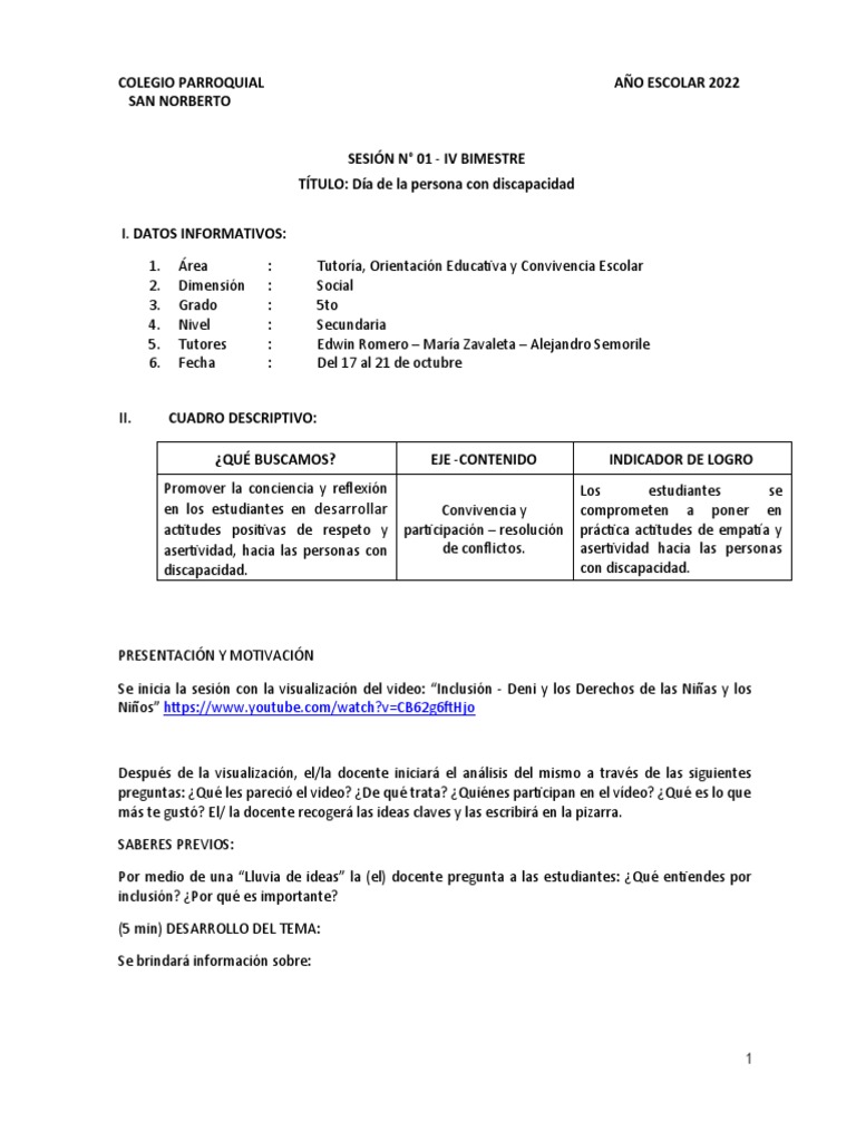 5S - Toe - S1 - Ivb | PDF | Inclusión (Educación)