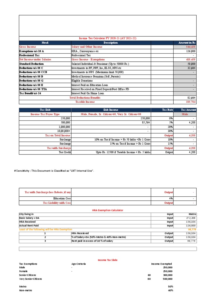 Income Tax Calculator | PDF | Tax Deduction | Taxes