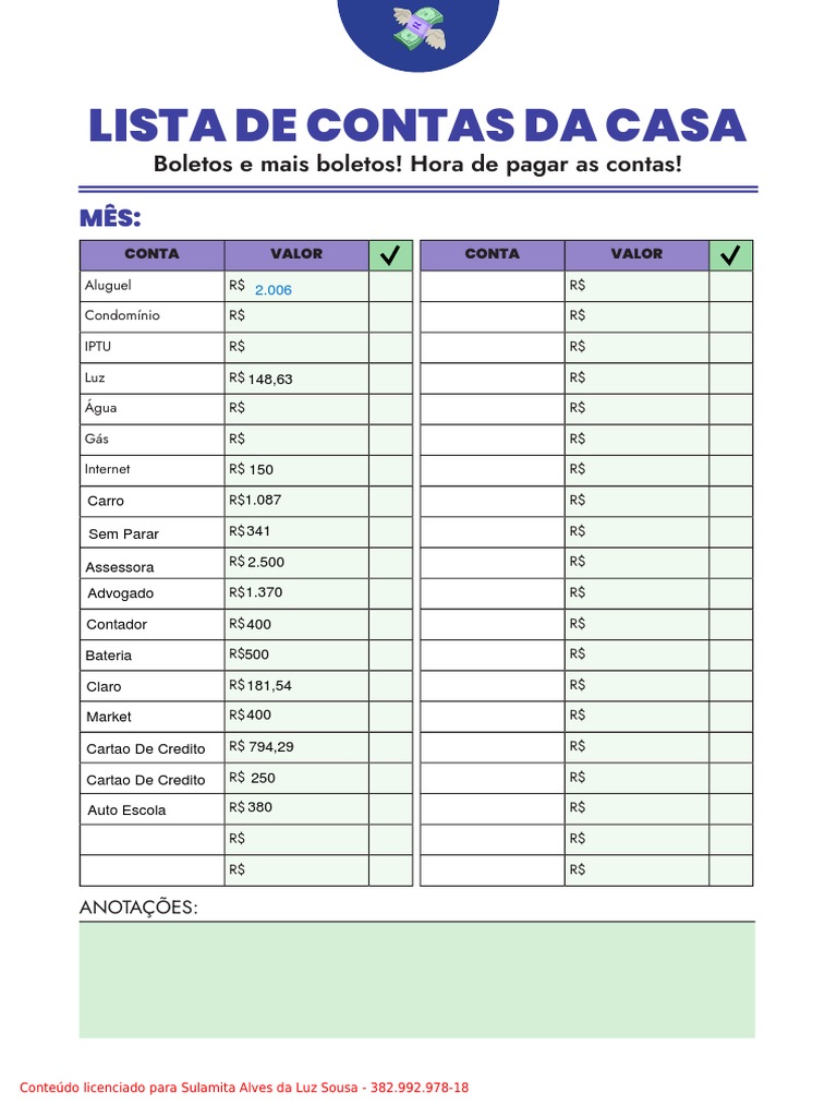 Contas Da Casa Janeiro PDF | PDF