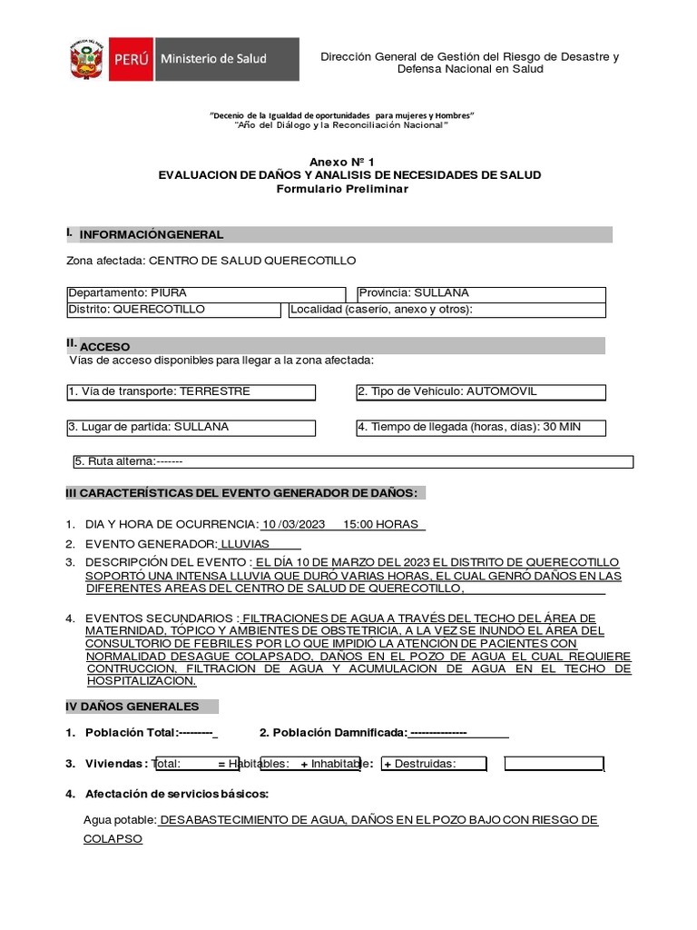 Formulario - EDAN - 2023 QUERECOTILLO FINAL | PDF | Temblores | Agua