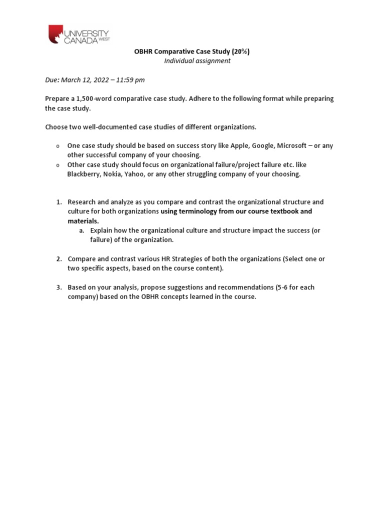 OBHR Comparative Case Study Individual - March 12, 2023 PDF | PDF | Citation | Apa Style