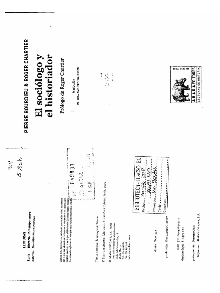 Bourdieu y Chartier - El Sociologo y El Historiador - Seleccion | PDF