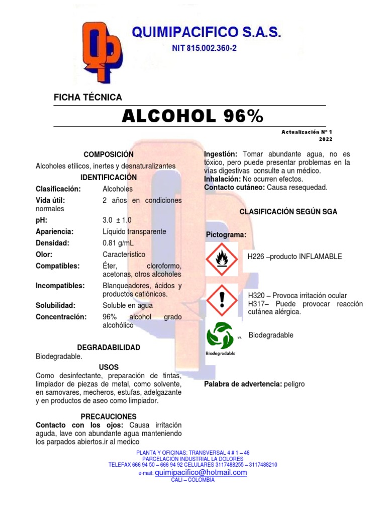 Alcohol 96% | PDF | Compuestos químicos | Sustancias químicas